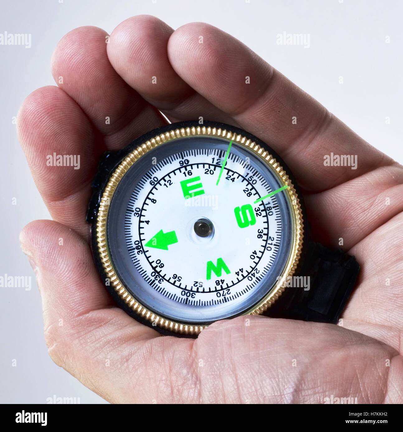 Compass in hand looking for the right direction Stock Photo - Alamy