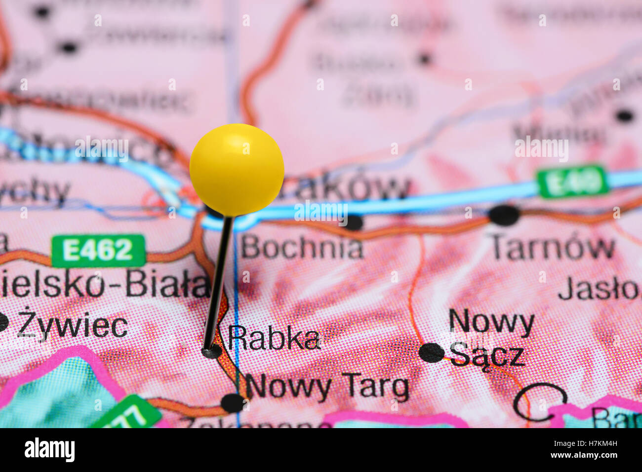 Rabka pinned on a map of Poland Stock Photo - Alamy