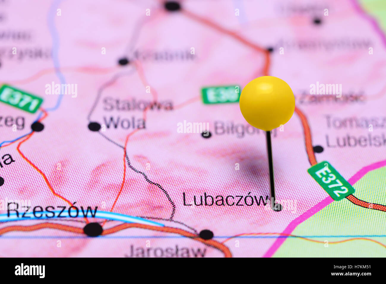 Lubaczow pinned on a map of Poland Stock Photo - Alamy