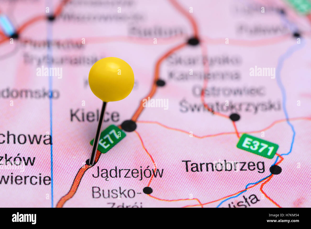 Jadrzejow pinned on a map of Poland Stock Photo - Alamy