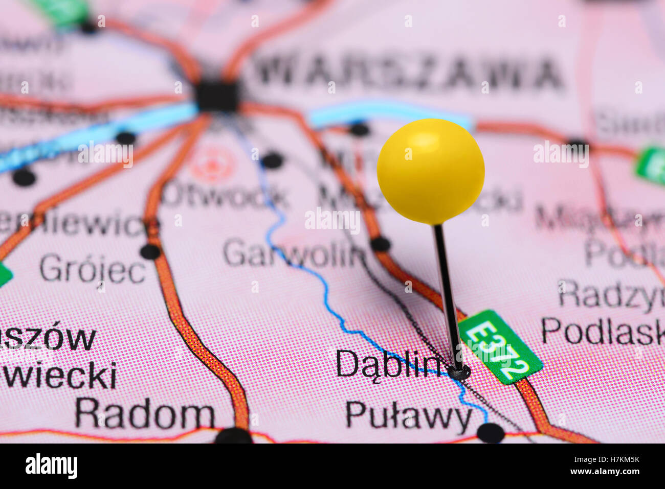 Deblin pinned on a map of Poland Stock Photo - Alamy