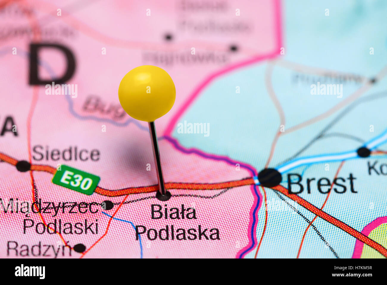 Biala Podlaska pinned on a map of Poland Stock Photo - Alamy