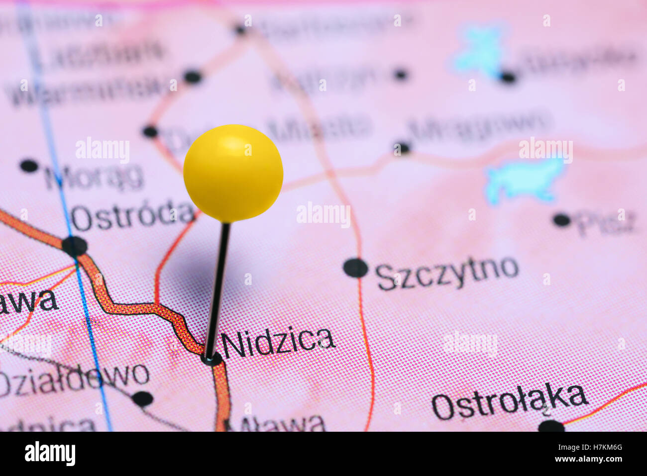 Nidzica pinned on a map of Poland Stock Photo - Alamy