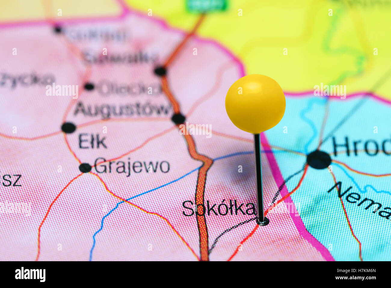 Sokolka pinned on a map of Poland Stock Photo - Alamy