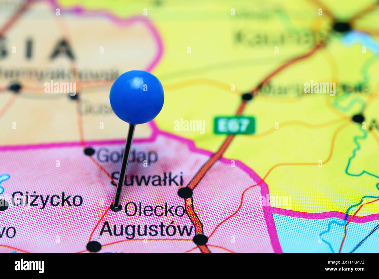 Olecko pinned on a map of Poland Stock Photo - Alamy