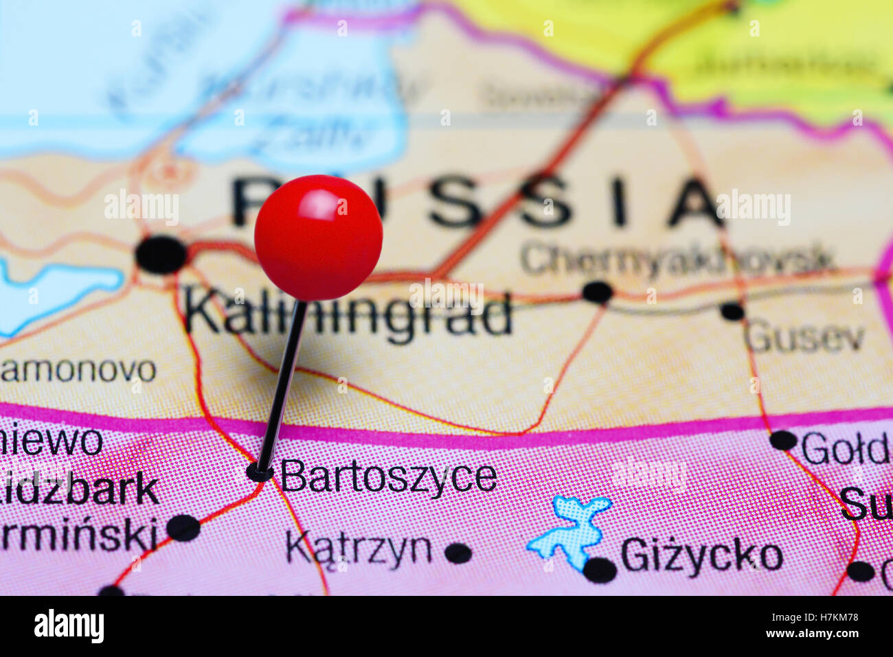 Bartoszyce pinned on a map of Poland Stock Photo - Alamy