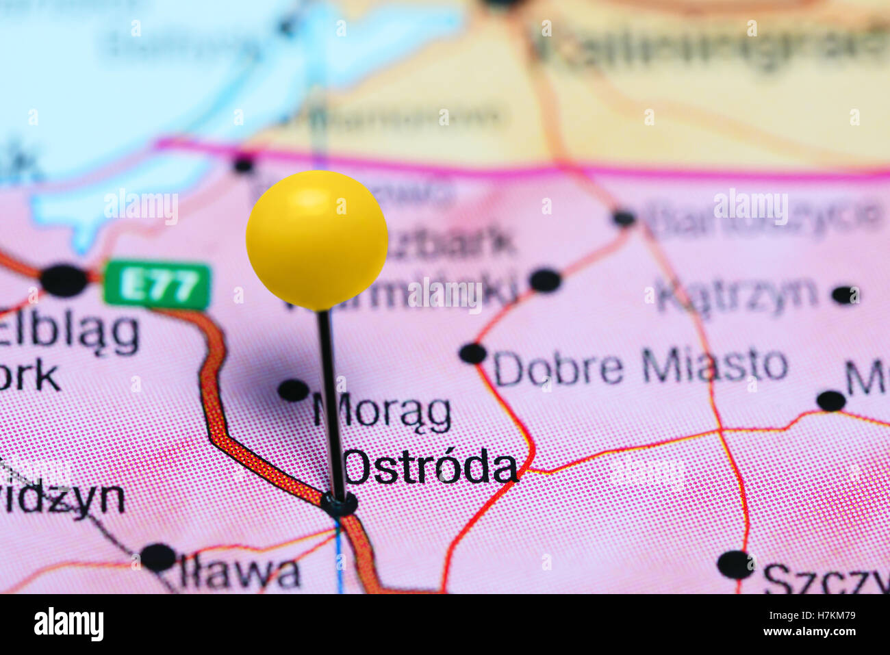 Ostroda pinned on a map of Poland Stock Photo - Alamy