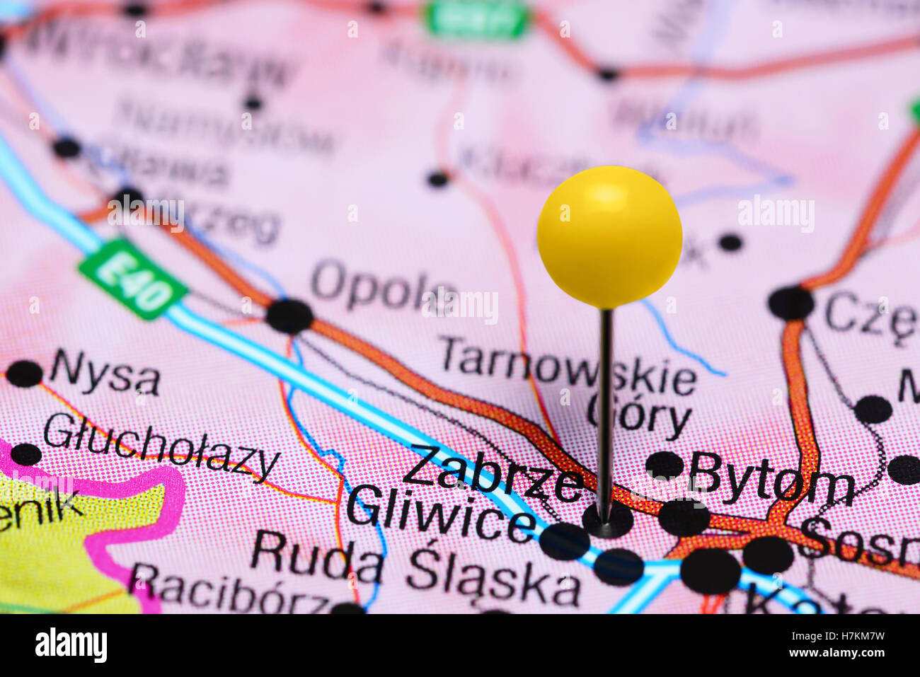 Zabrze pinned on a map of Poland Stock Photo - Alamy