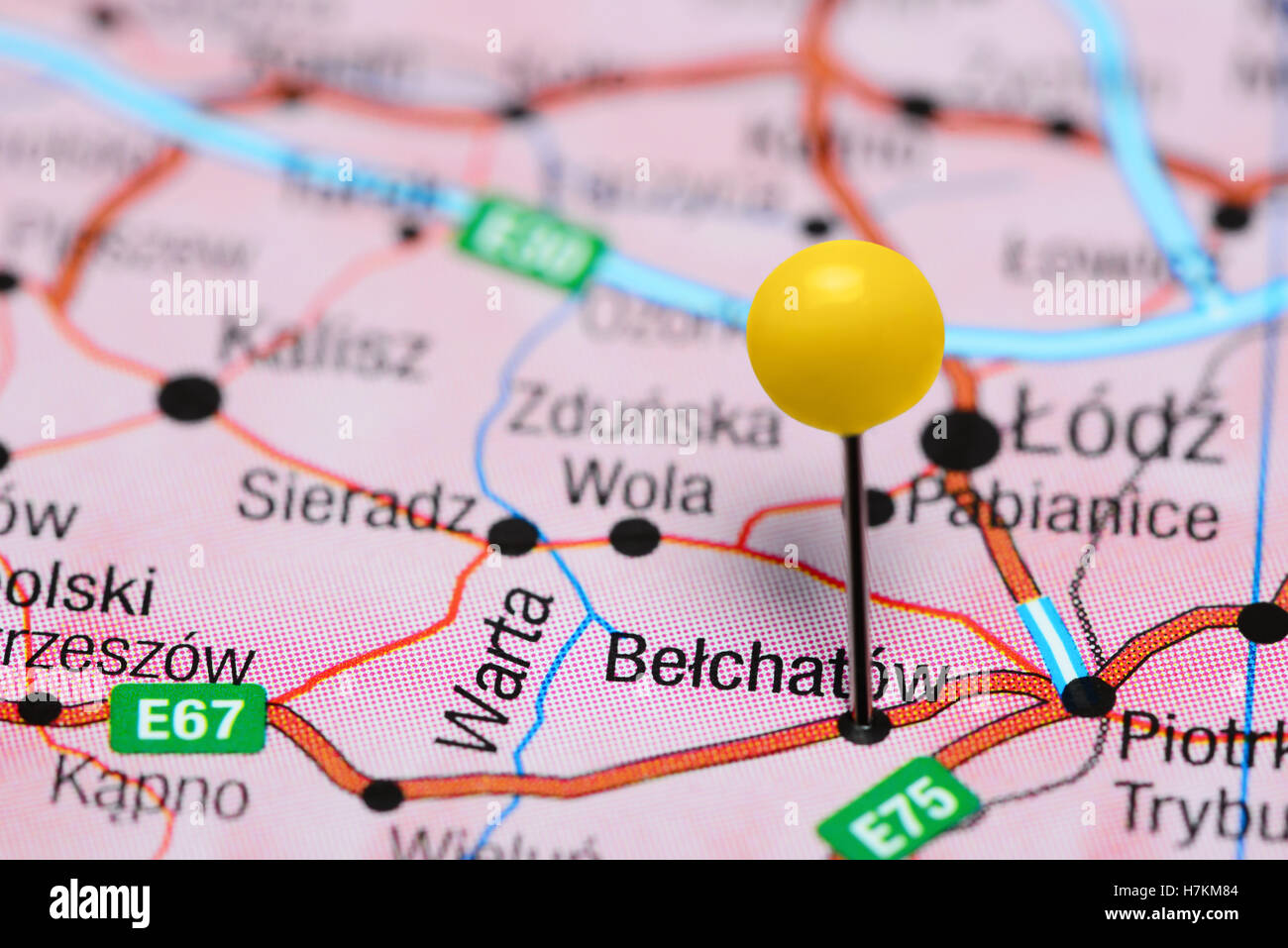 Belchatow pinned on a map of Poland Stock Photo - Alamy