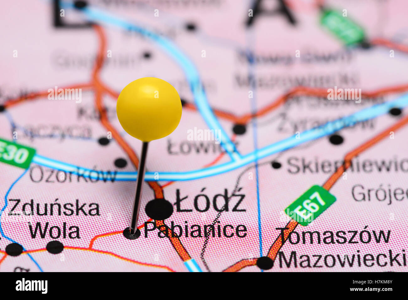 Pabianice pinned on a map of Poland Stock Photo - Alamy