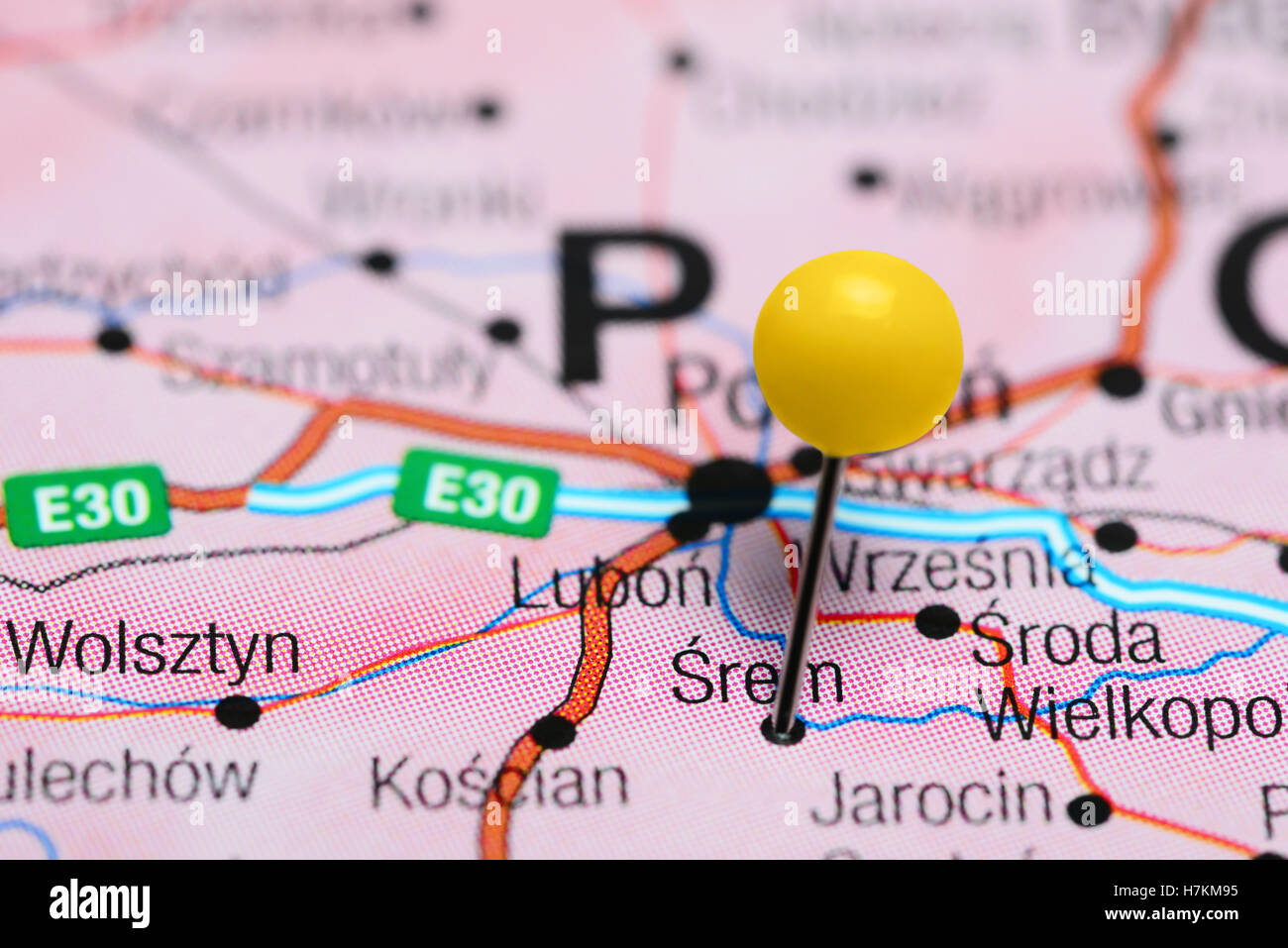 Srem pinned on a map of Poland Stock Photo - Alamy