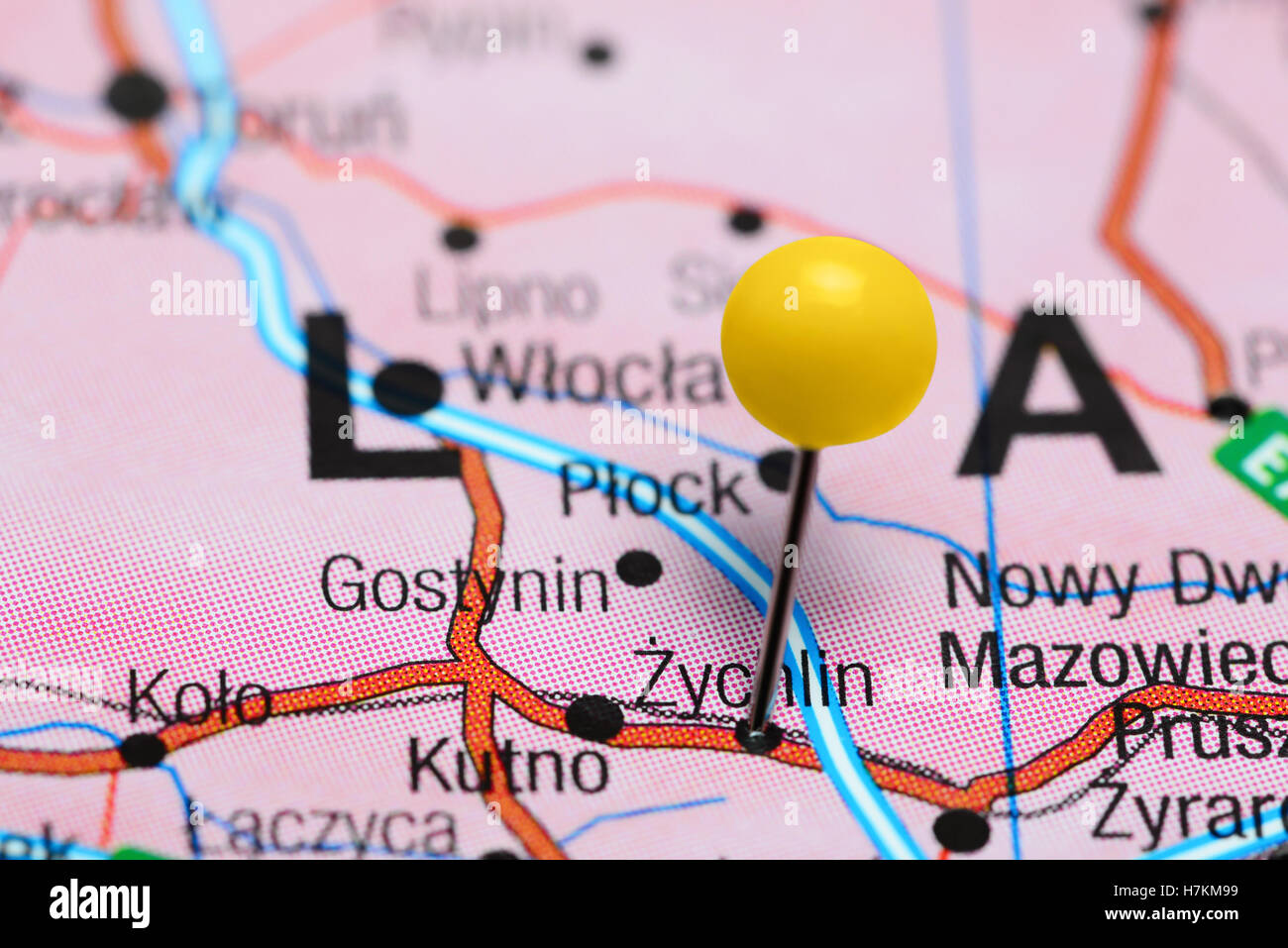 Zychlin pinned on a map of Poland Stock Photo - Alamy