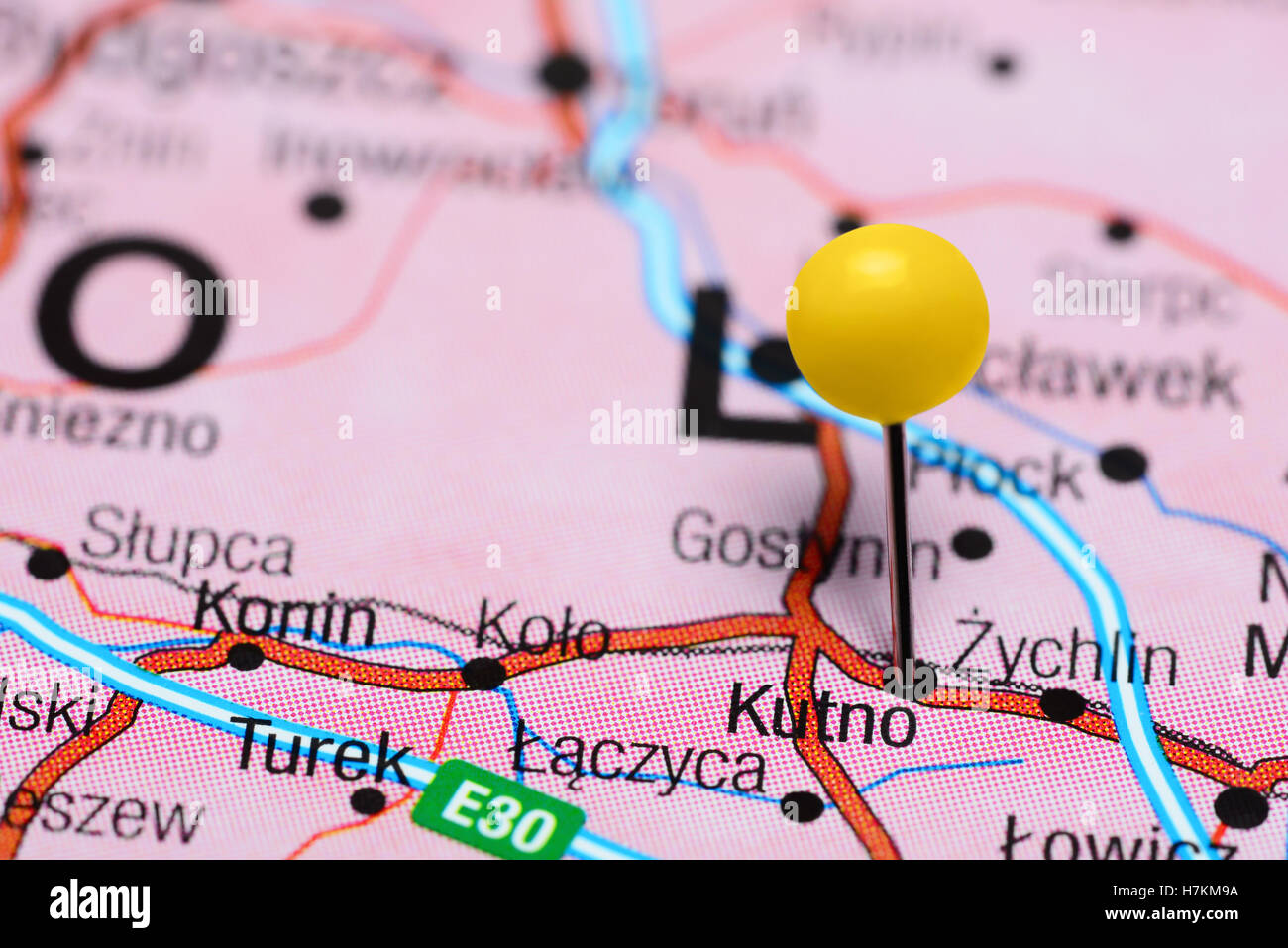 Kutno pinned on a map of Poland Stock Photo - Alamy