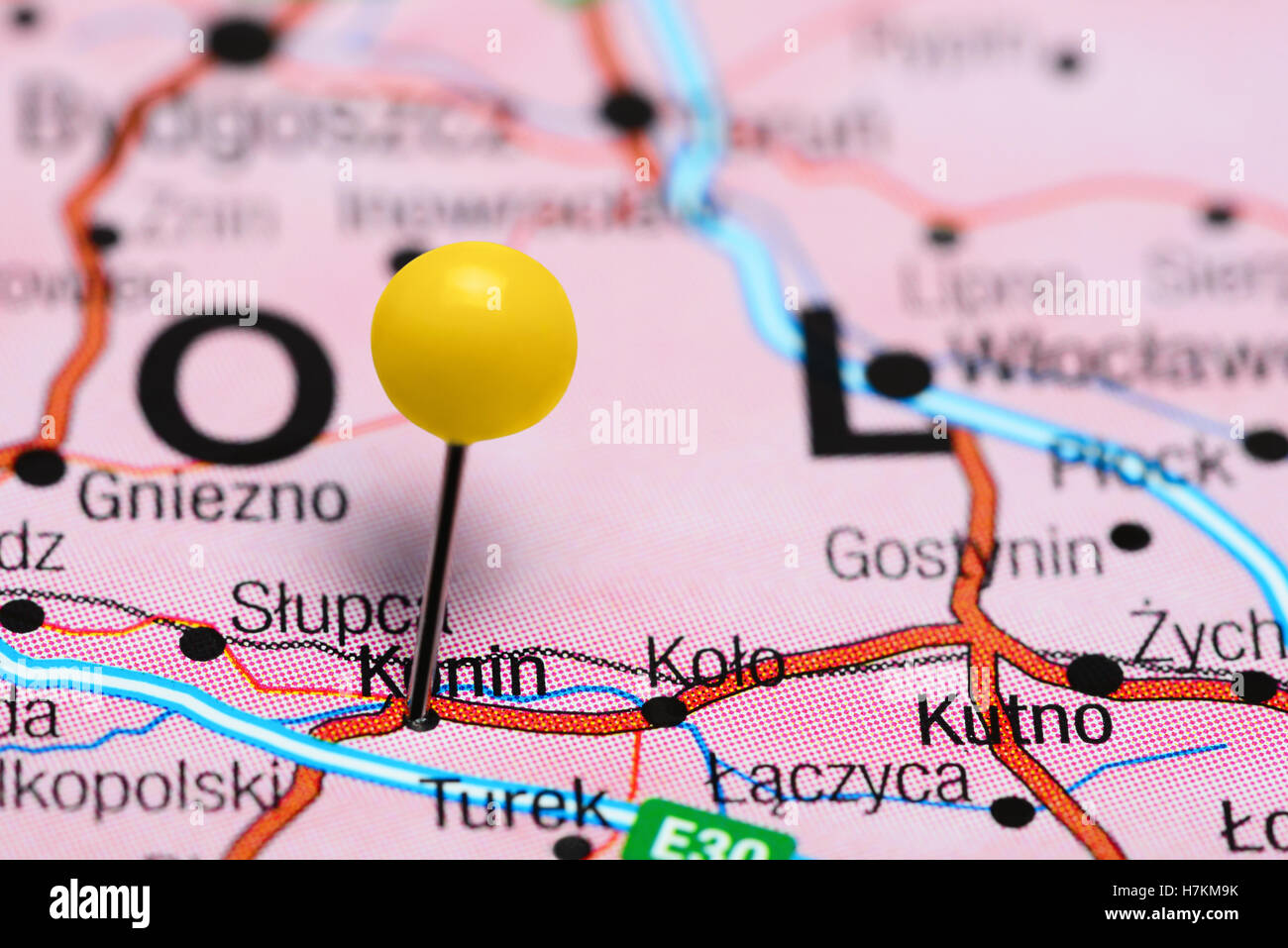 Konin pinned on a map of Poland Stock Photo - Alamy