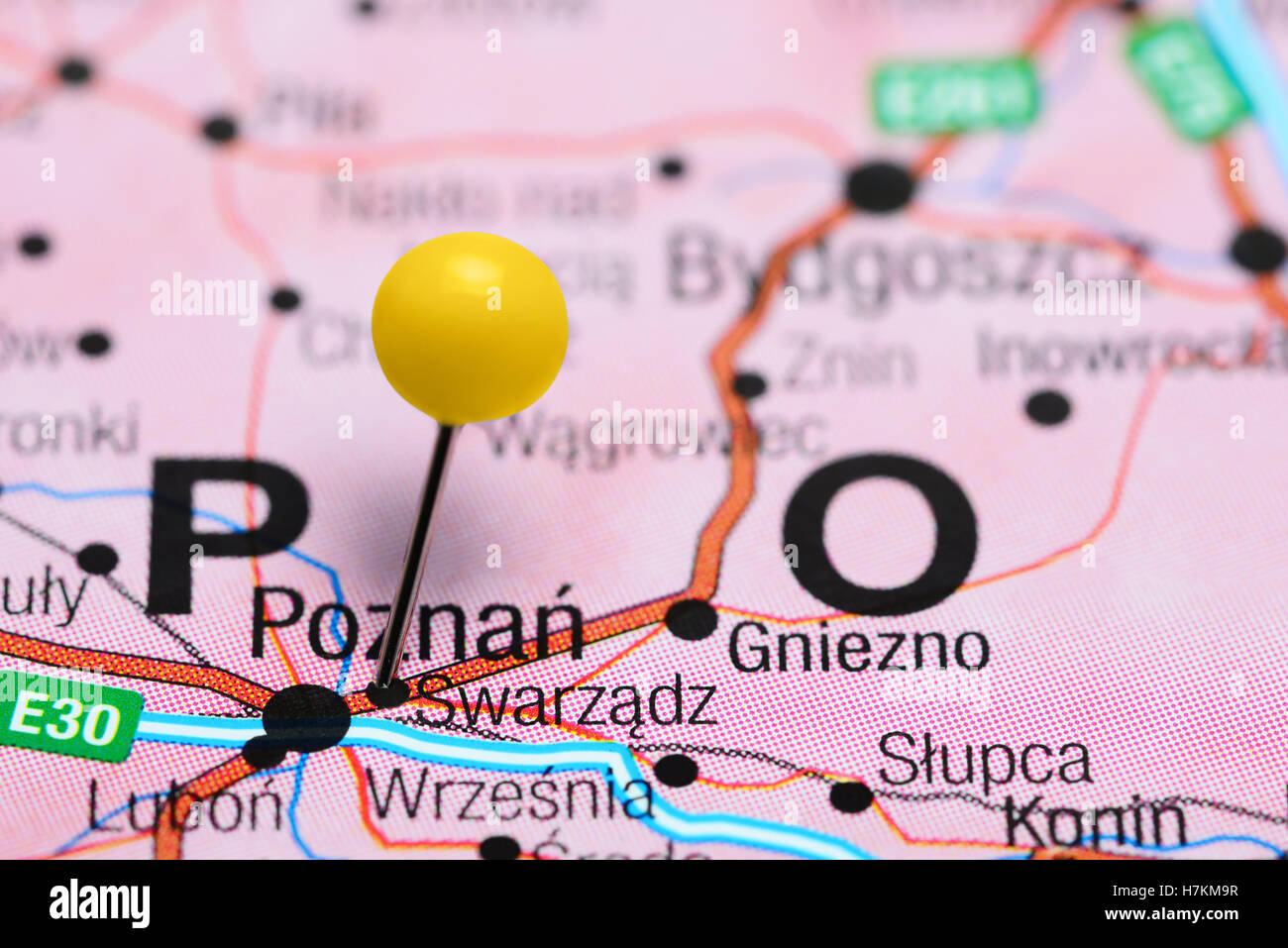 Swarzedz pinned on a map of Poland Stock Photo - Alamy