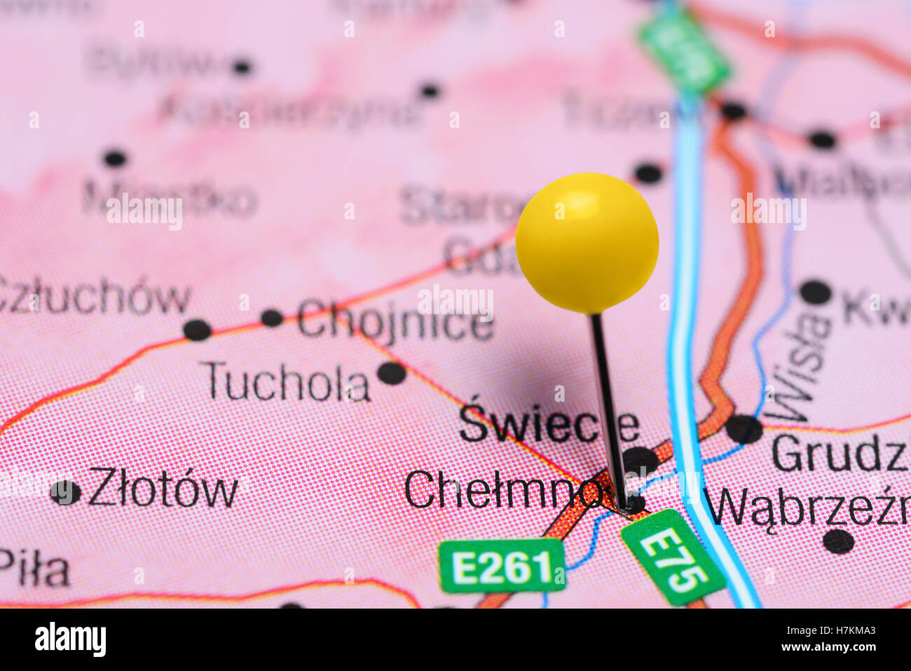 Chelmno pinned on a map of Poland Stock Photo - Alamy