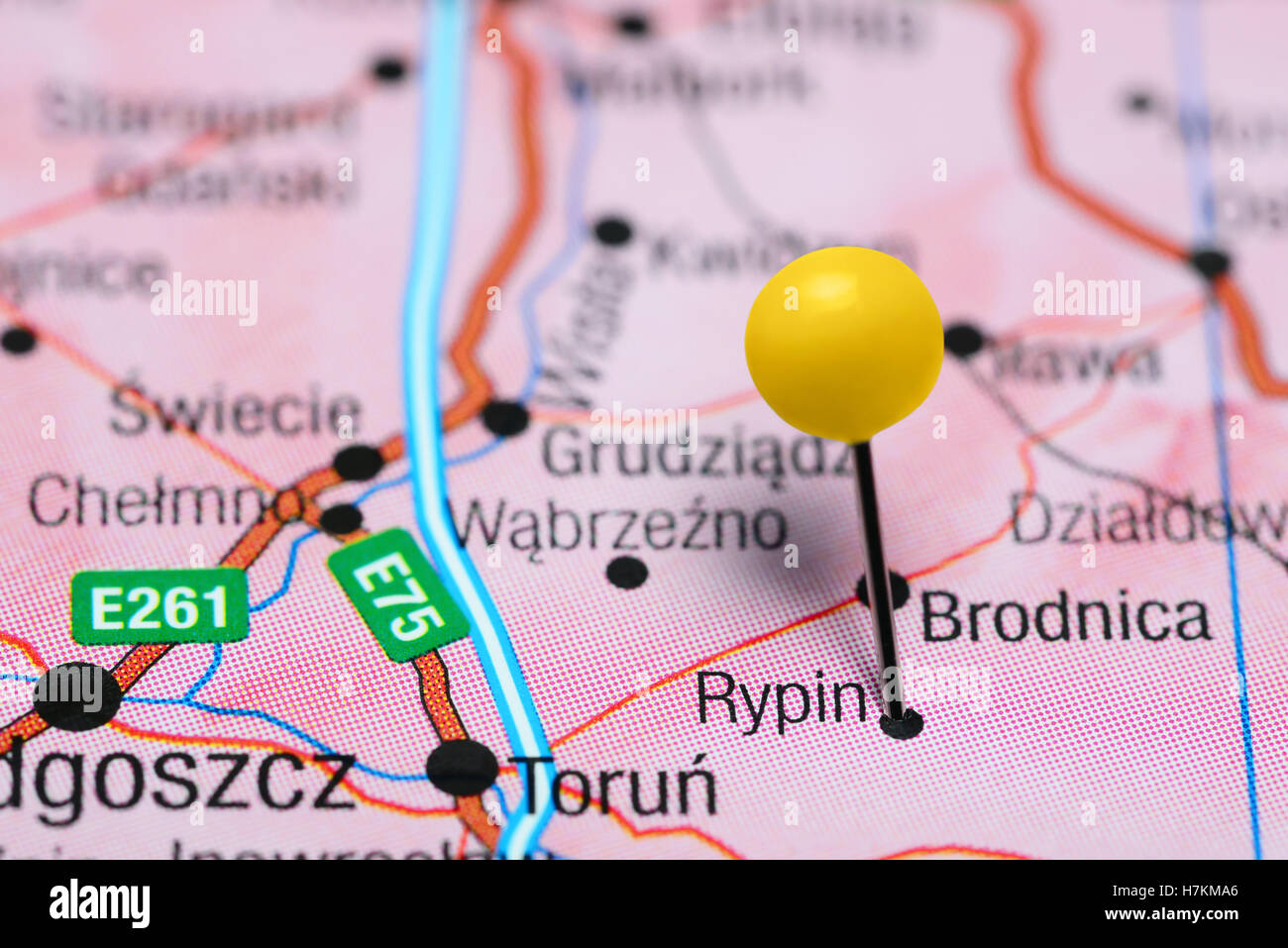 Rypin pinned on a map of Poland Stock Photo - Alamy