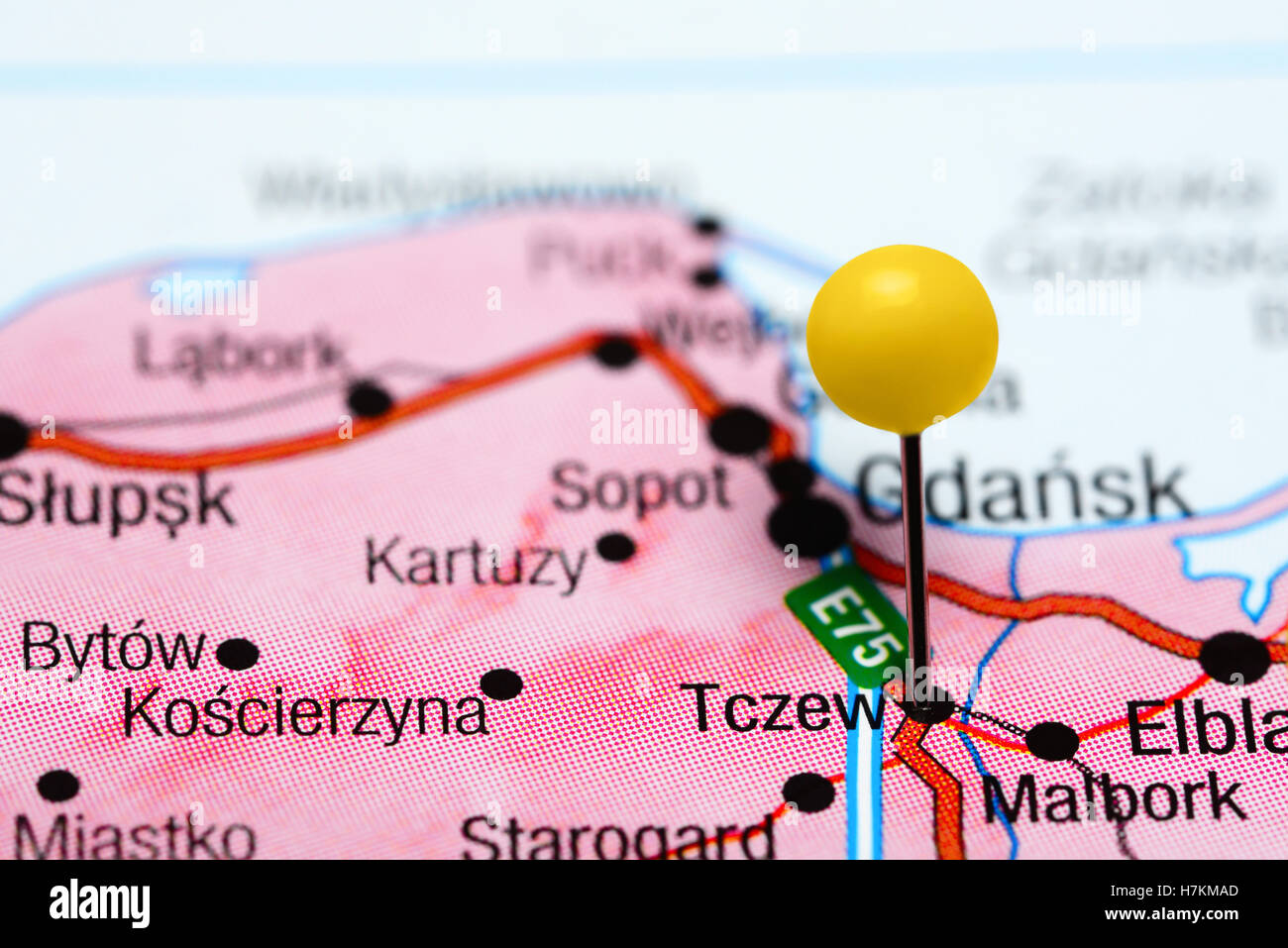 Tczew pinned on a map of Poland Stock Photo - Alamy