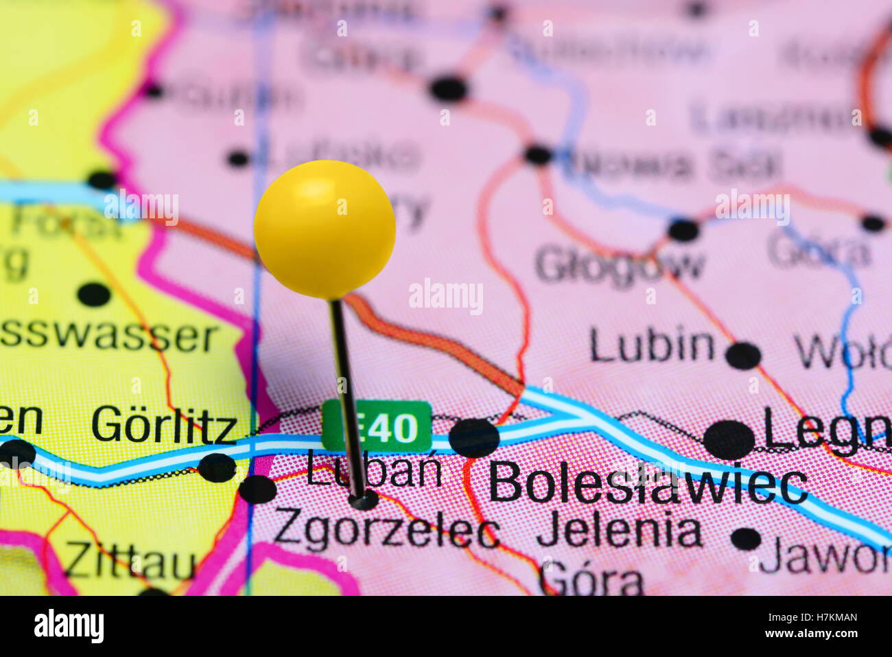 Luban pinned on a map of Poland Stock Photo - Alamy