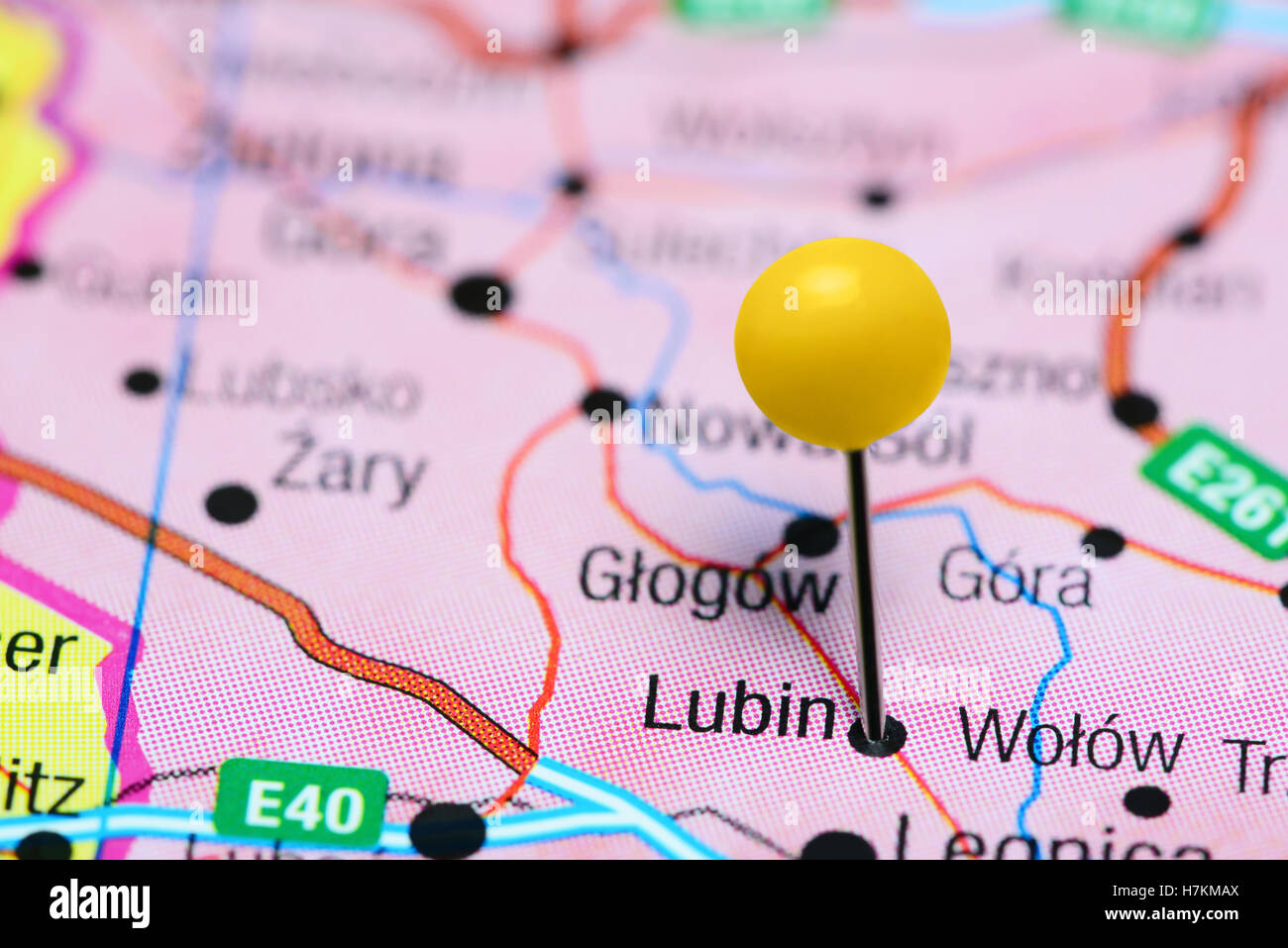 Lubin pinned on a map of Poland Stock Photo - Alamy
