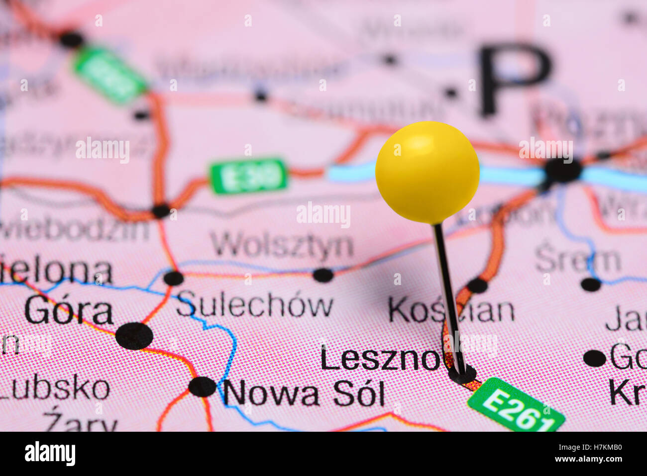 Leszno pinned on a map of Poland Stock Photo - Alamy