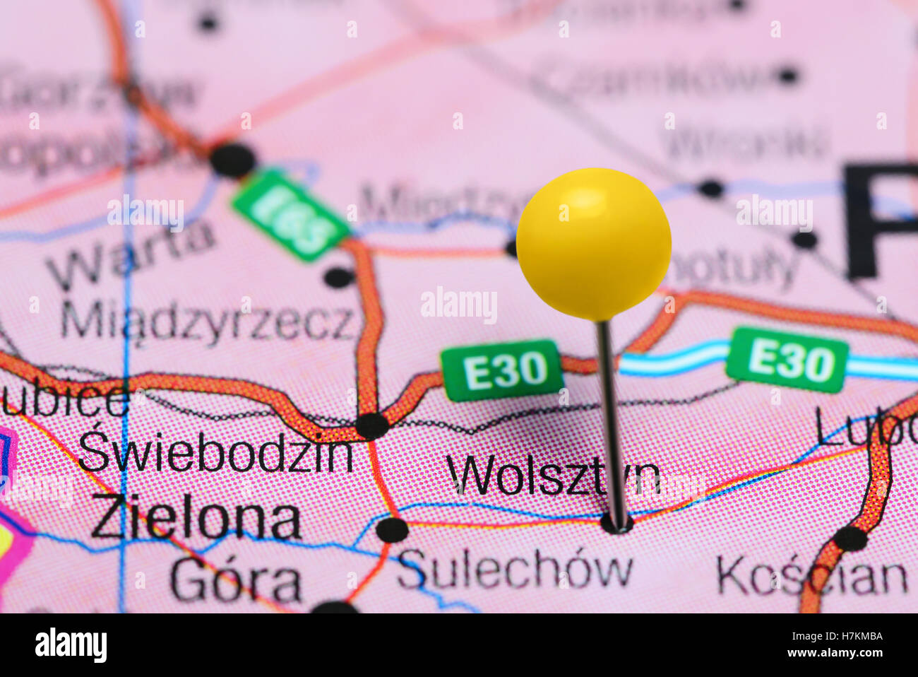 Wolsztyn pinned on a map of Poland Stock Photo - Alamy