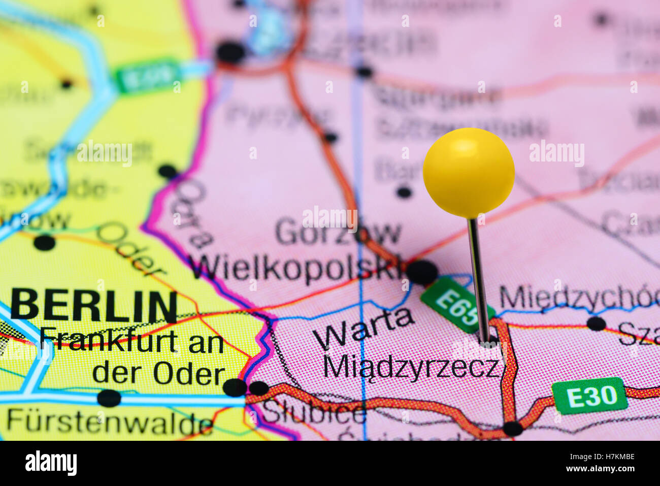 Miedzyrzecz pinned on a map of Poland Stock Photo - Alamy