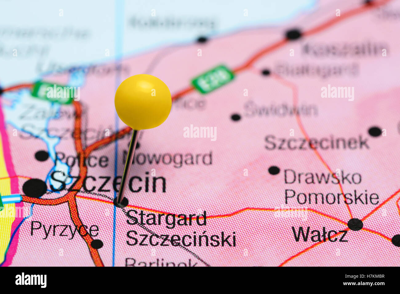 Stargard Szczecinski pinned on a map of Poland Stock Photo - Alamy