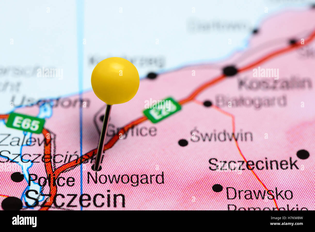 Nowogard pinned on a map of Poland Stock Photo - Alamy