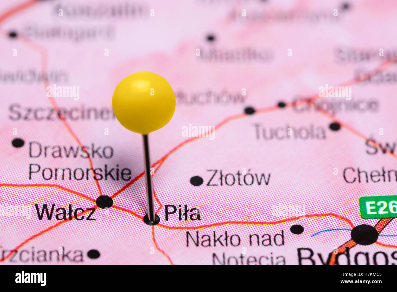 Pila pinned on a map of Poland Stock Photo - Alamy