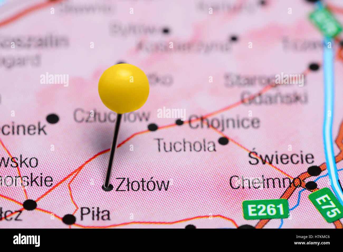 Zlotow pinned on a map of Poland Stock Photo - Alamy