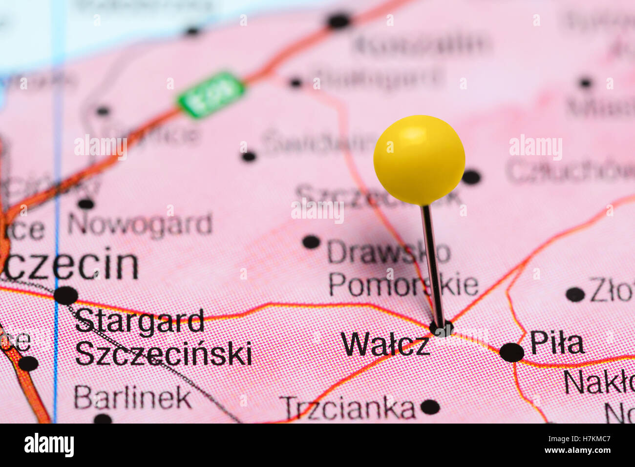 Walcz pinned on a map of Poland Stock Photo - Alamy