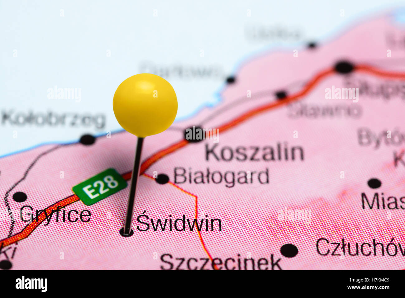 Swidwin pinned on a map of Poland Stock Photo - Alamy