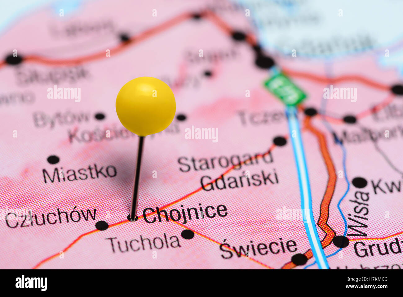 Chojnice pinned on a map of Poland Stock Photo - Alamy