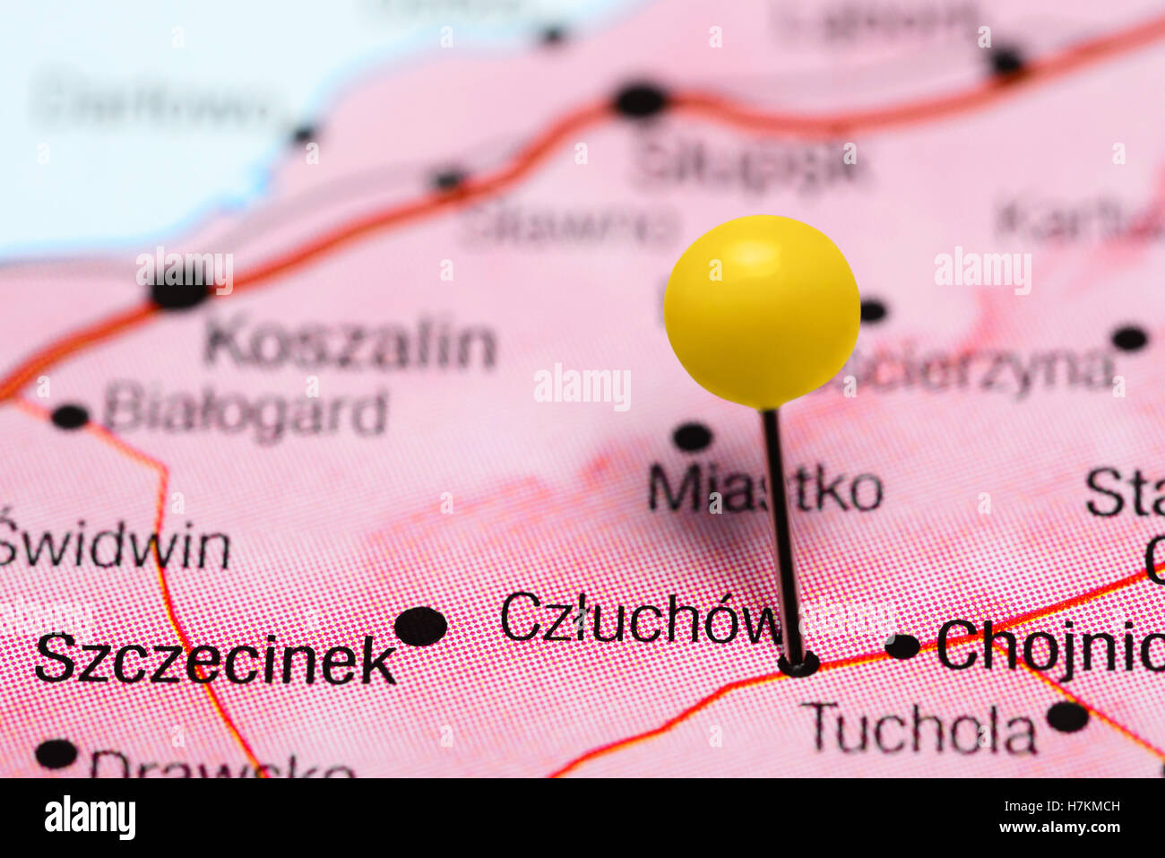 Czluchow pinned on a map of Poland Stock Photo - Alamy