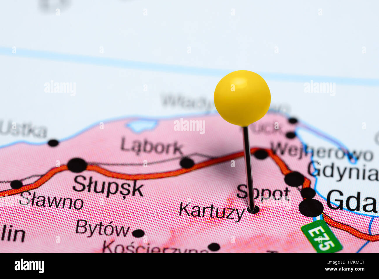 Kartuzy pinned on a map of Poland Stock Photo - Alamy