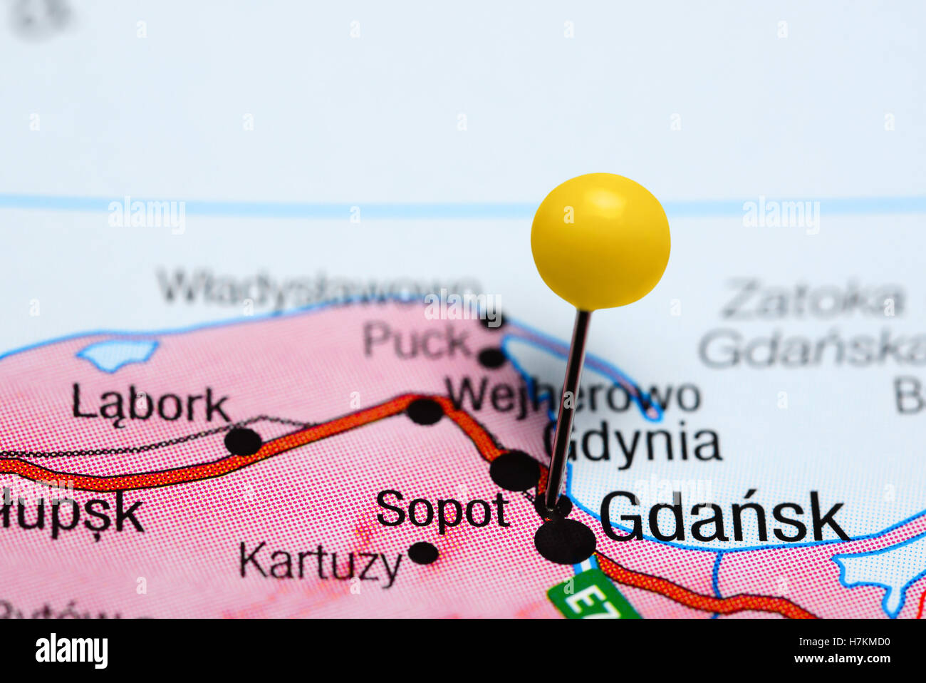 Sopot pinned on a map of Poland Stock Photo - Alamy