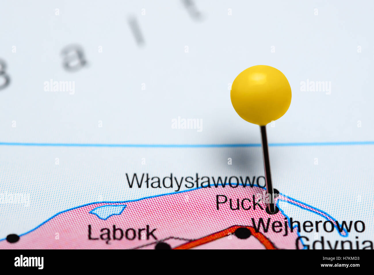 Puck pinned on a map of Poland Stock Photo - Alamy