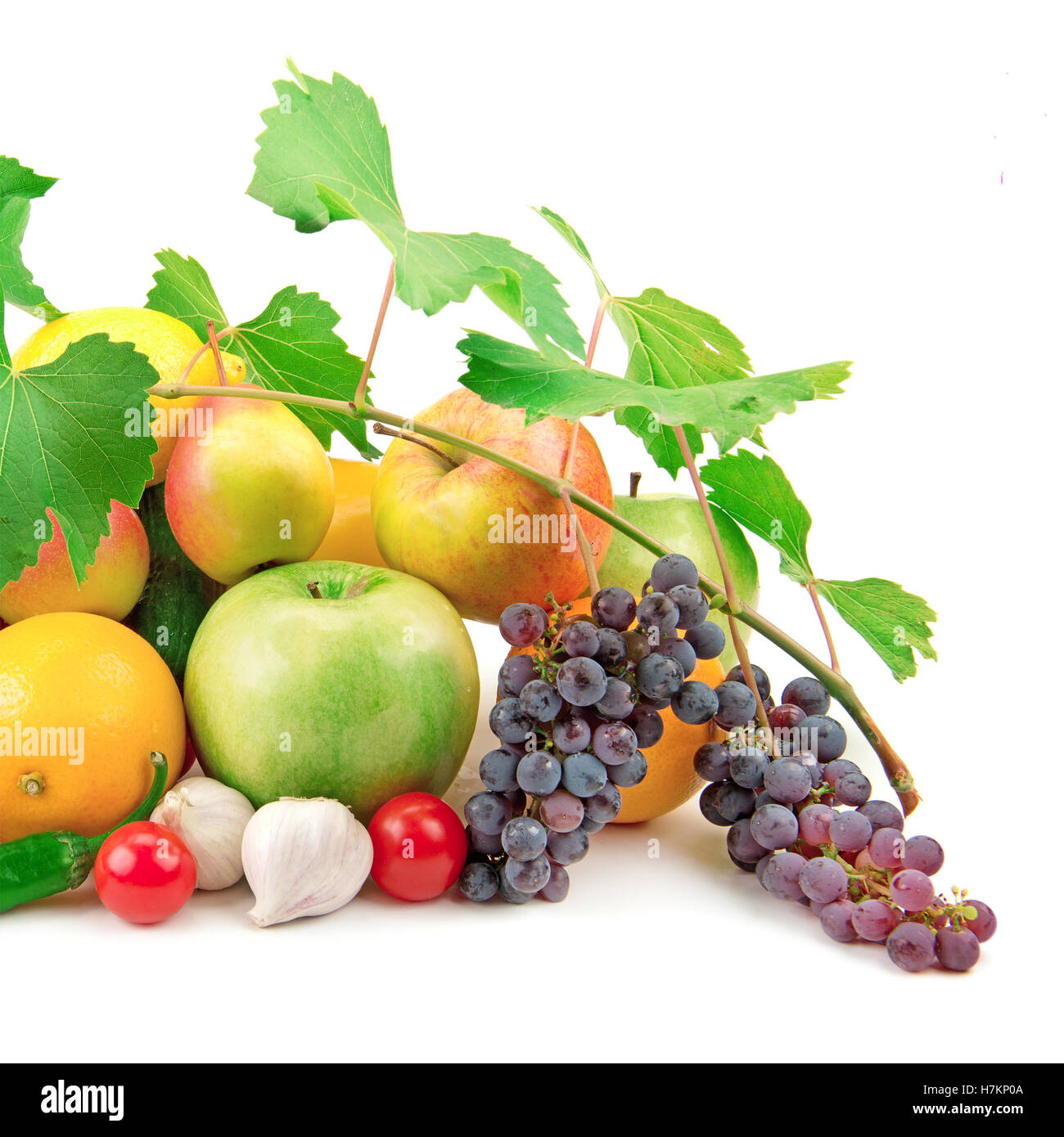 set of fresh fruits and vegetables isolated on white background Stock ...