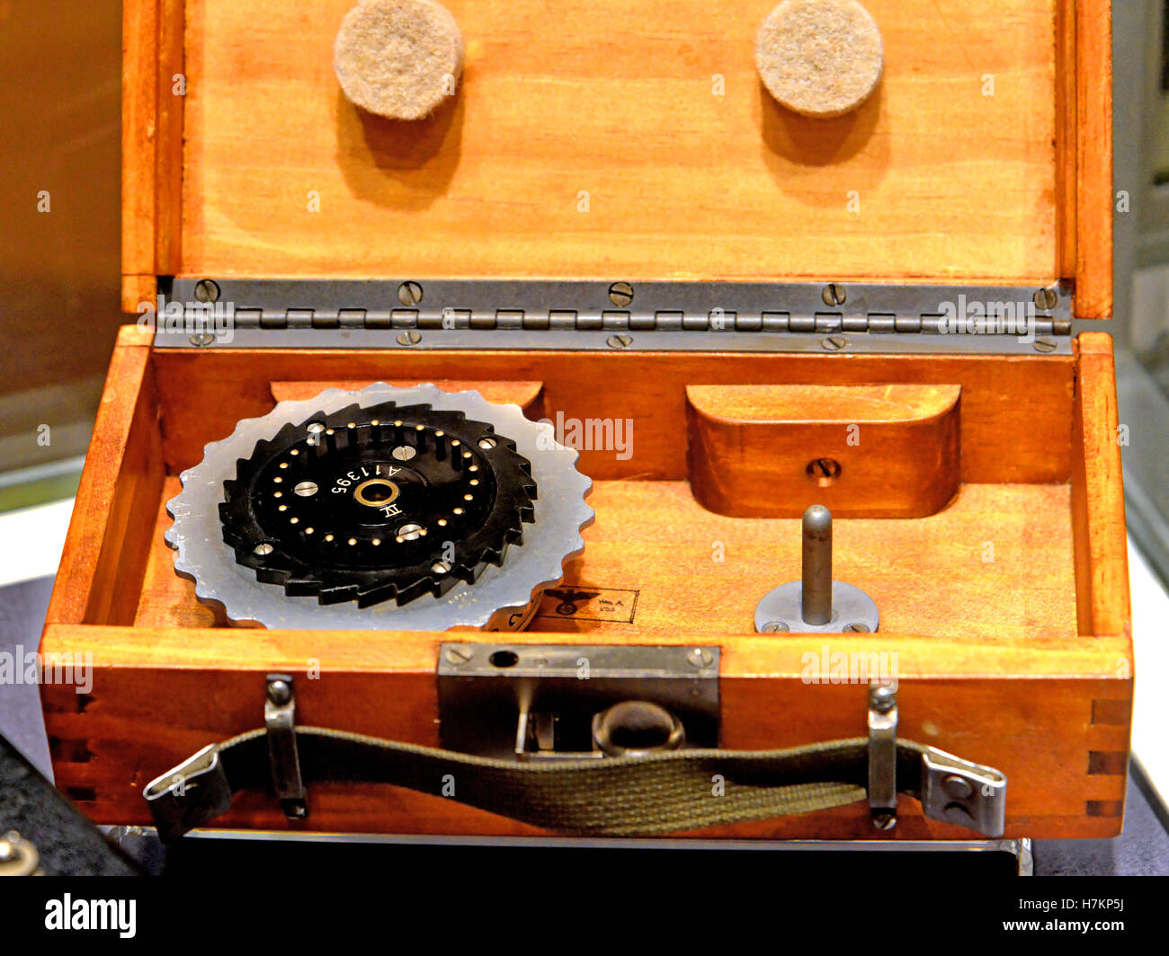 German WWII coding Enigma machine boxed wheel Stock Photo - Alamy