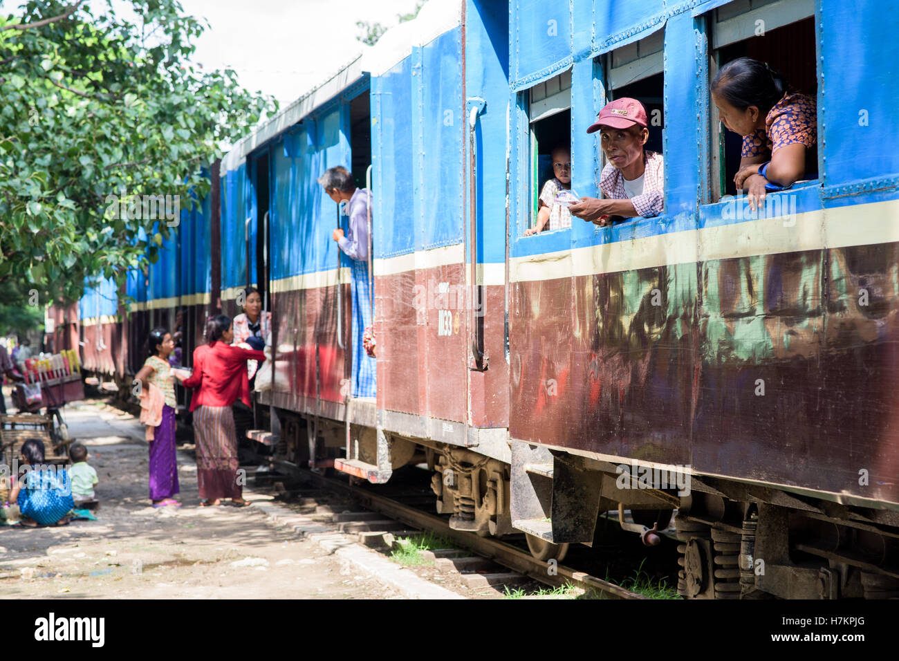 Burmese people on a train in Mandalay city, Burma Stock Photo - Alamy