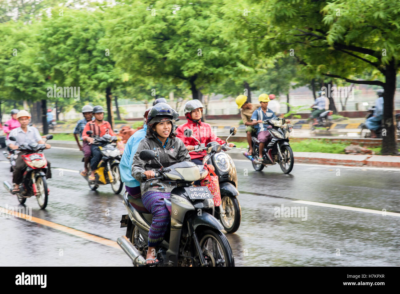 People on motorcycles in streets of Mandalay, Burma Stock Photo - Alamy