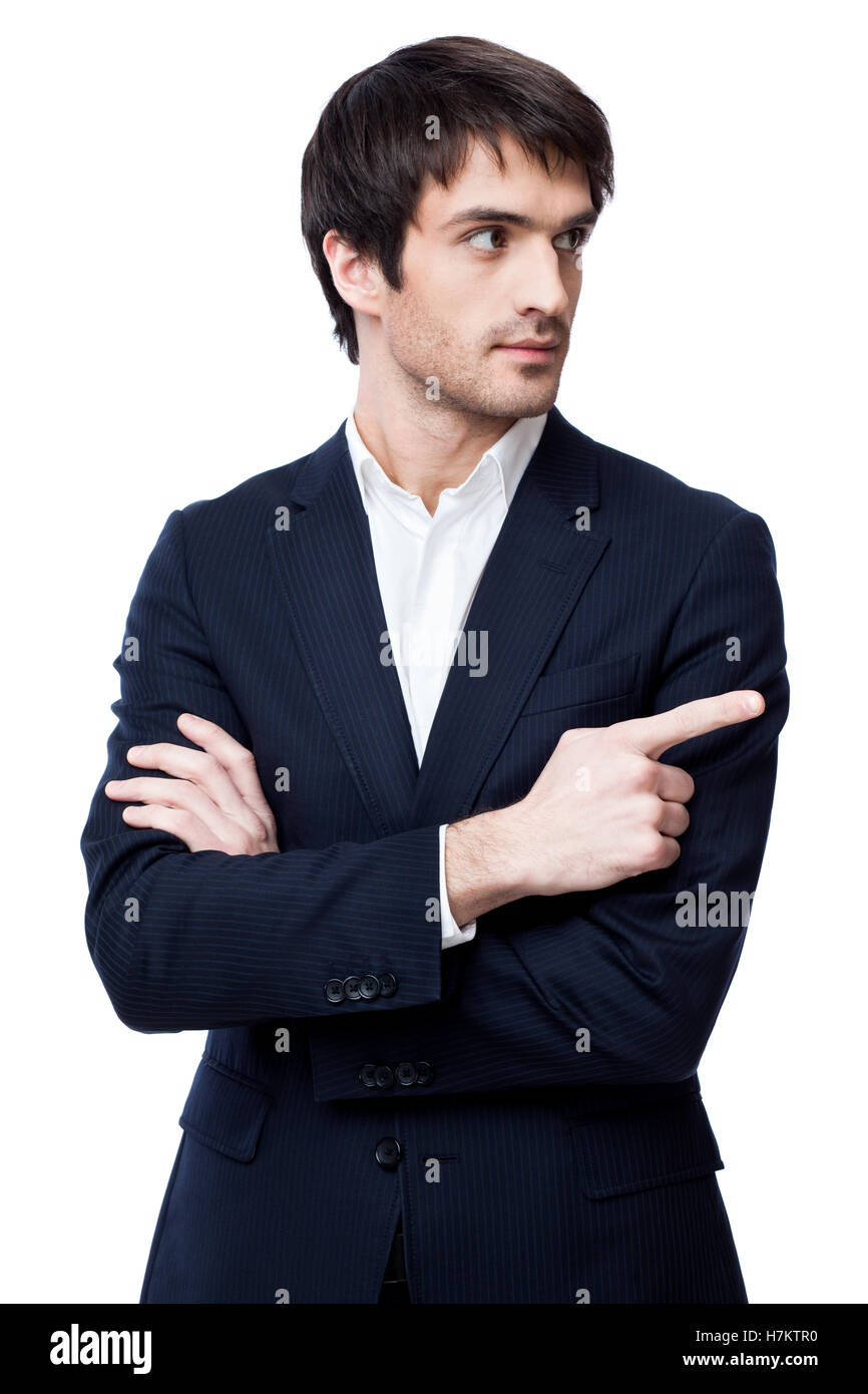 businessman pointing at copy space Stock Photo - Alamy