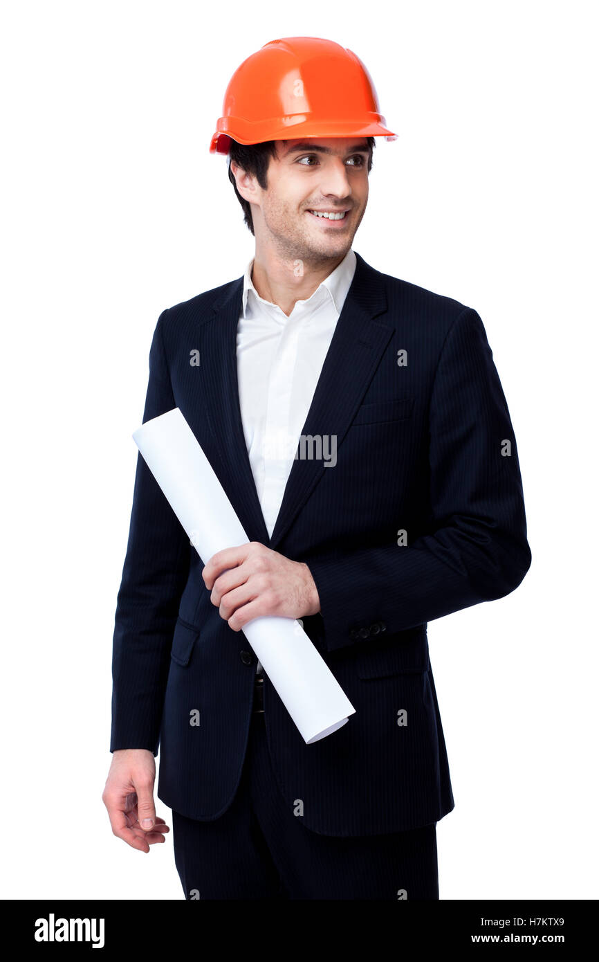 Engineer in hard hat isolated on white Stock Photo - Alamy