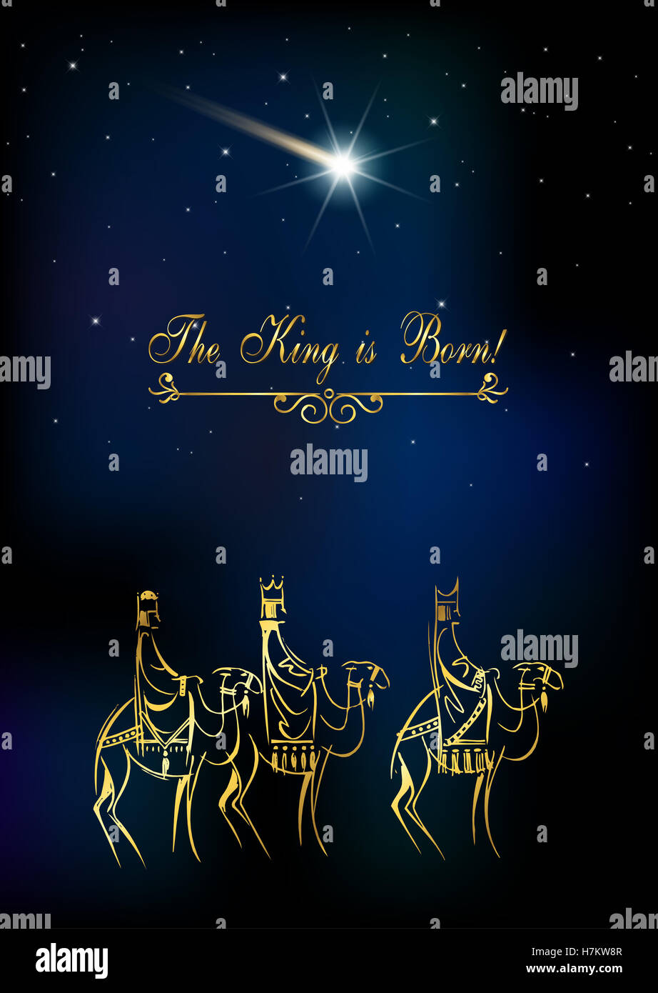 Stylized Biblical Christmas illustration: three Wise Men are visiting ...