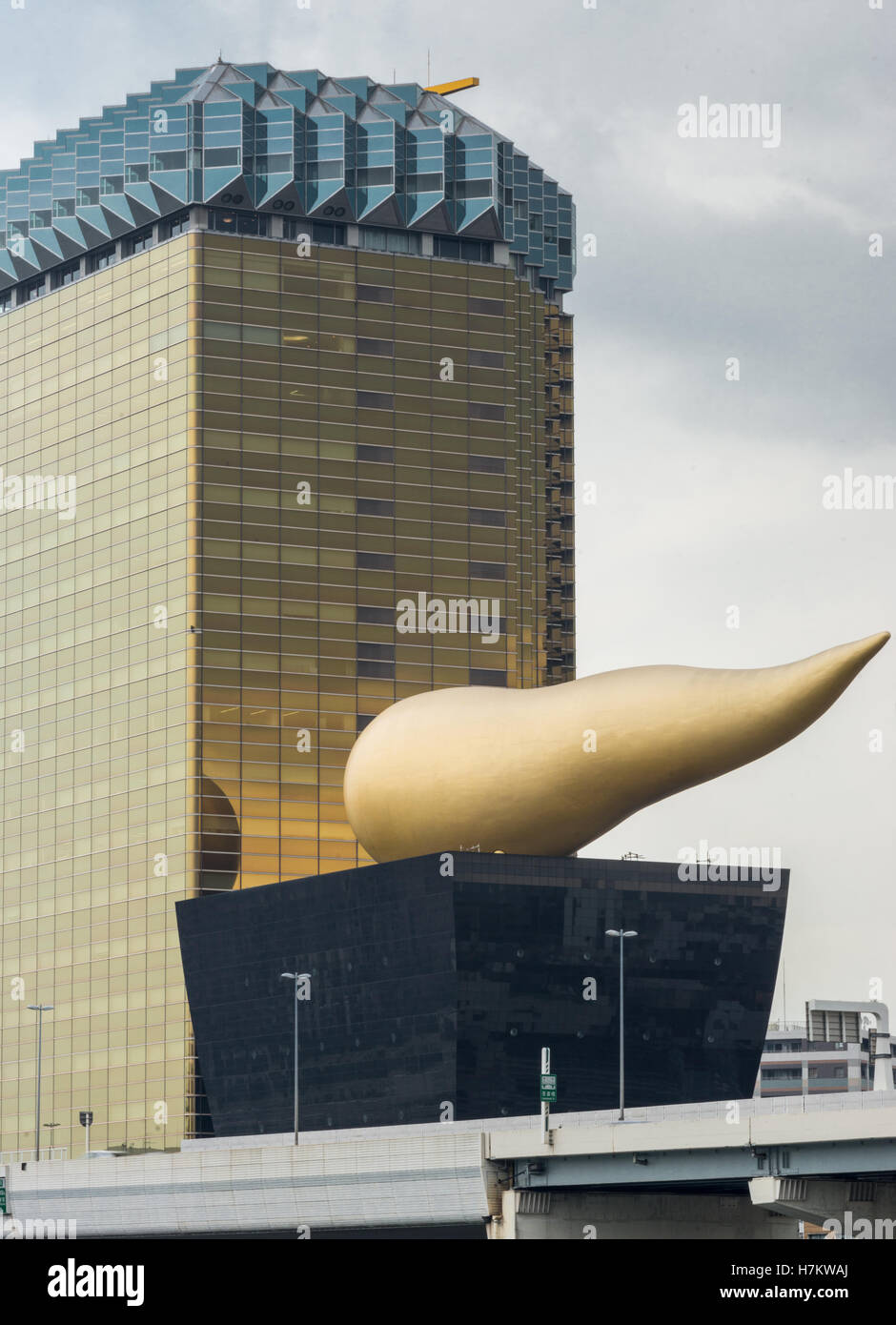 The two Asahi buldings against gray sky Stock Photo - Alamy