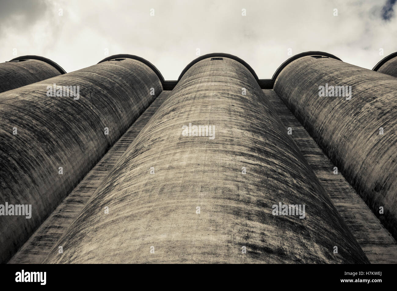 Exterior of old industrial building. Concrete architecture. Abandoned ...