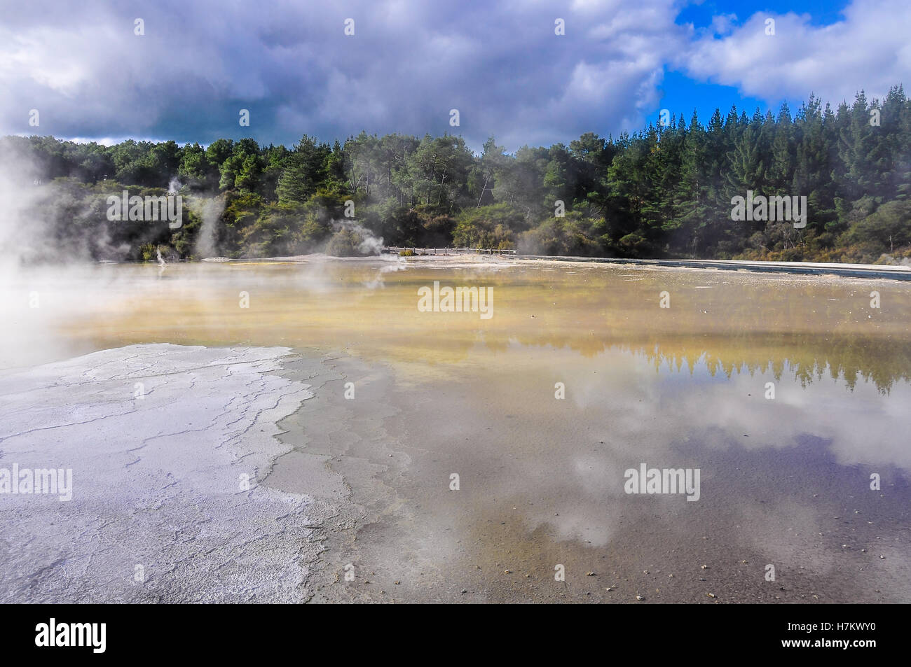 Water pond in the wonderland of the Wai-o-tapu geothermal area, near ...