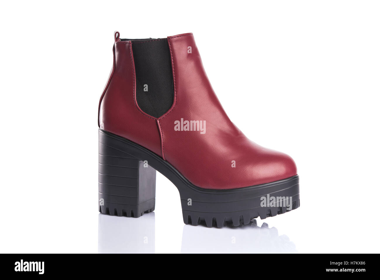 Red chunky heel boot, isolated on white background Stock Photo - Alamy