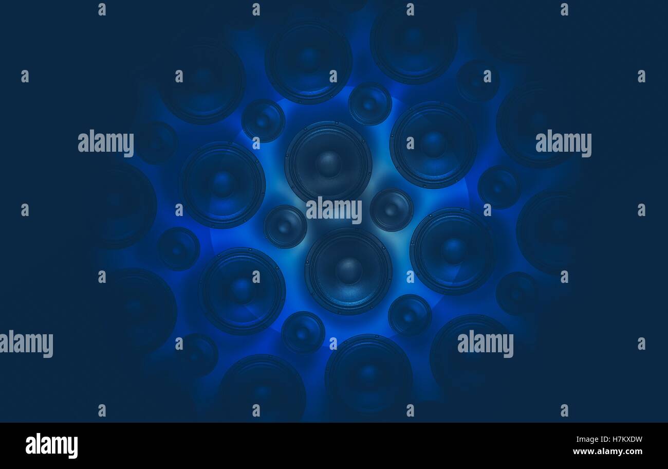 Music and Sound Background Illustration. Bass Speakers 3D Render Dark ...